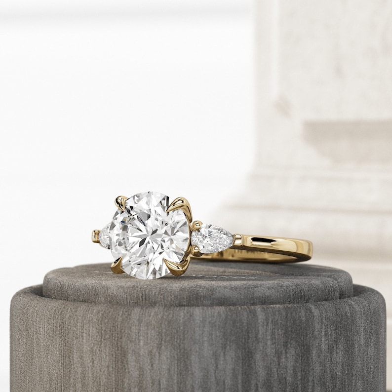 1.5 Carat Round Lab Grown Diamond Three Stone Ring / Pear & Round 3 ...