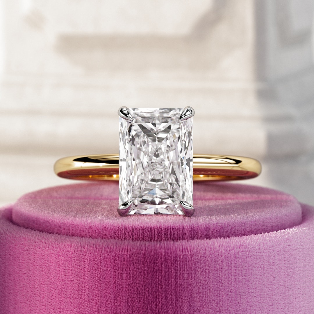 2 Carat E VVS2 Radiant Cut Lab Grown Diamond Low Profile Solitaire Ring ...