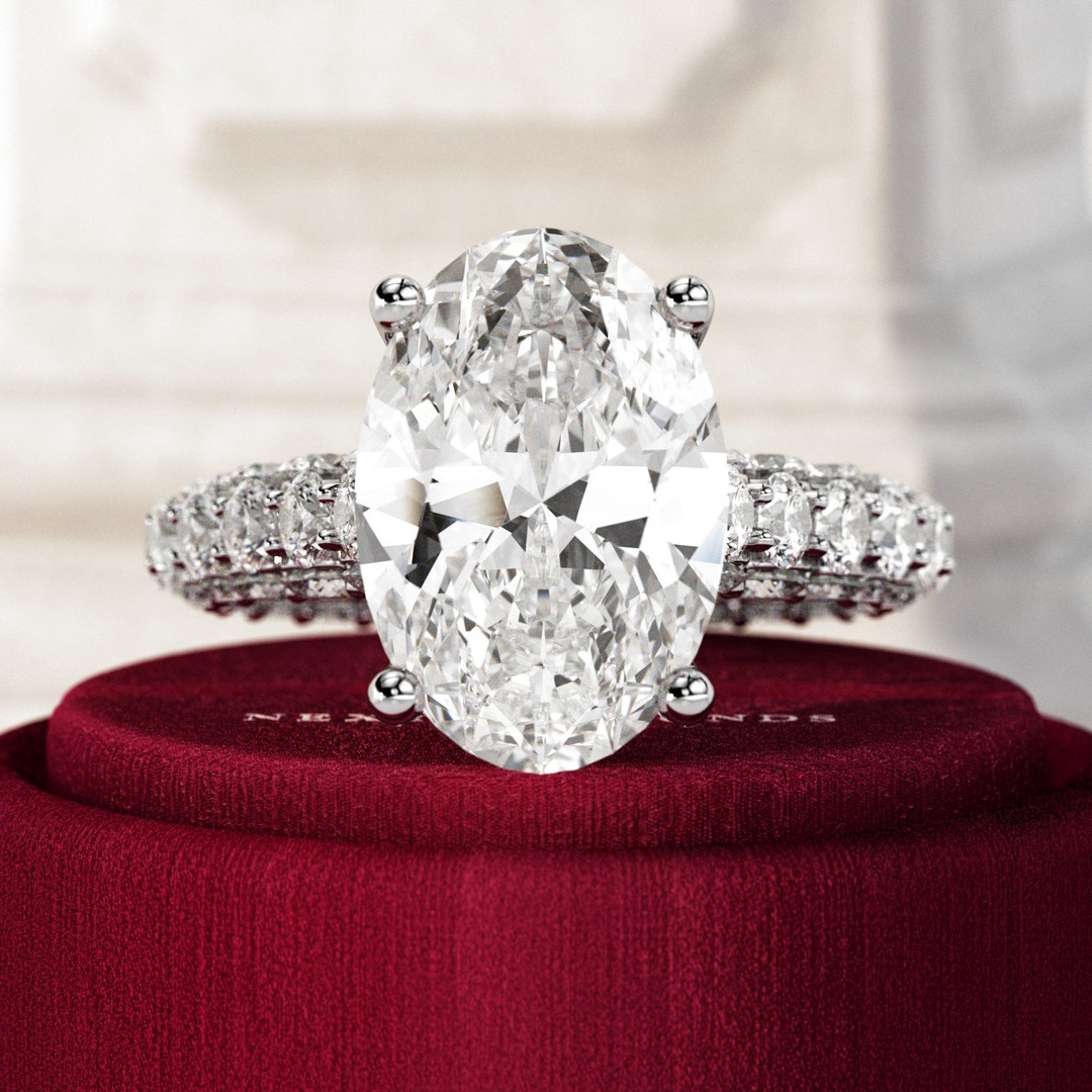 5 Carat Oval Lab Grown Diamond Iced Out Engagement Ring / 9.0TCW ...