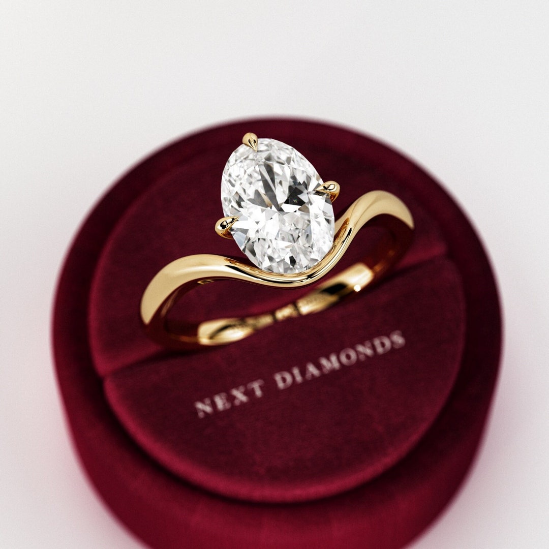2 Carat Oval Lab Grown Diamond Curved Solitaire Ring / 2ct Oval Diamond ...