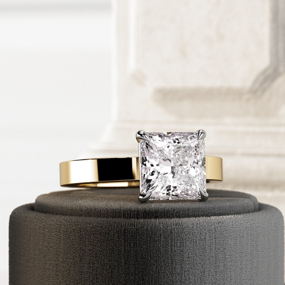 3 Carat Princess Cut Lab Grown Diamond E VVS2 Cigar Band Engagement ...