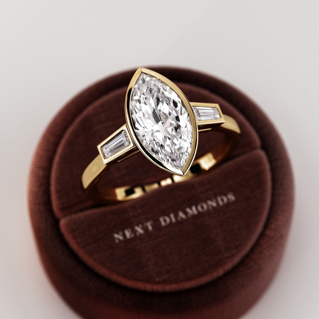 2 Carat Marquise F VVS2 Lab Grown Diamond IGI Certified Three Stone ...