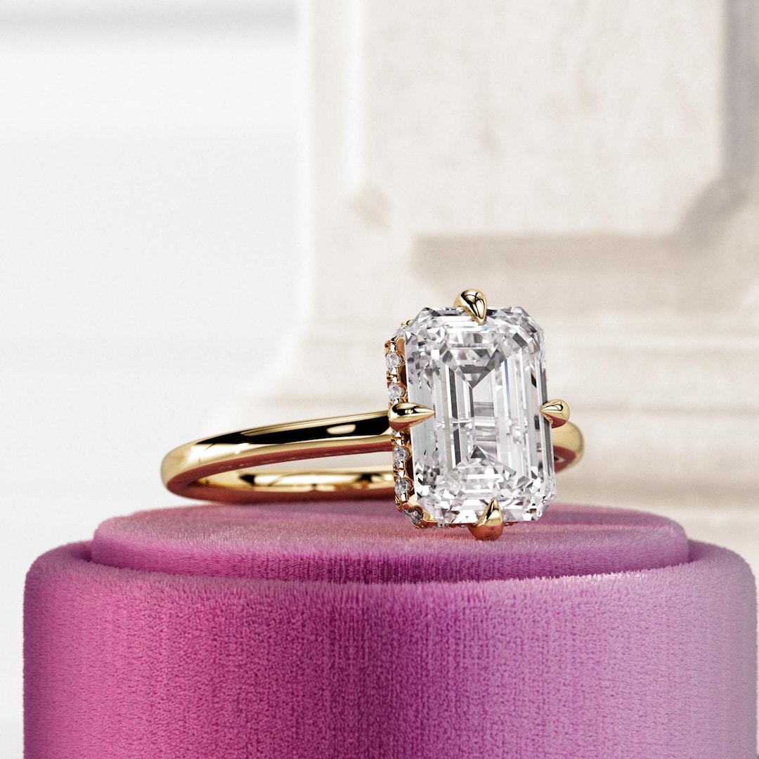2.5 Carat Emerald Cut Lab Grown Diamond Kite Set Engagement Ring ...