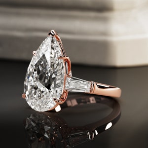 HUGE 10 Carat Pear Cut Lab Grown Diamond Three Stone Ring / Trilogy ...