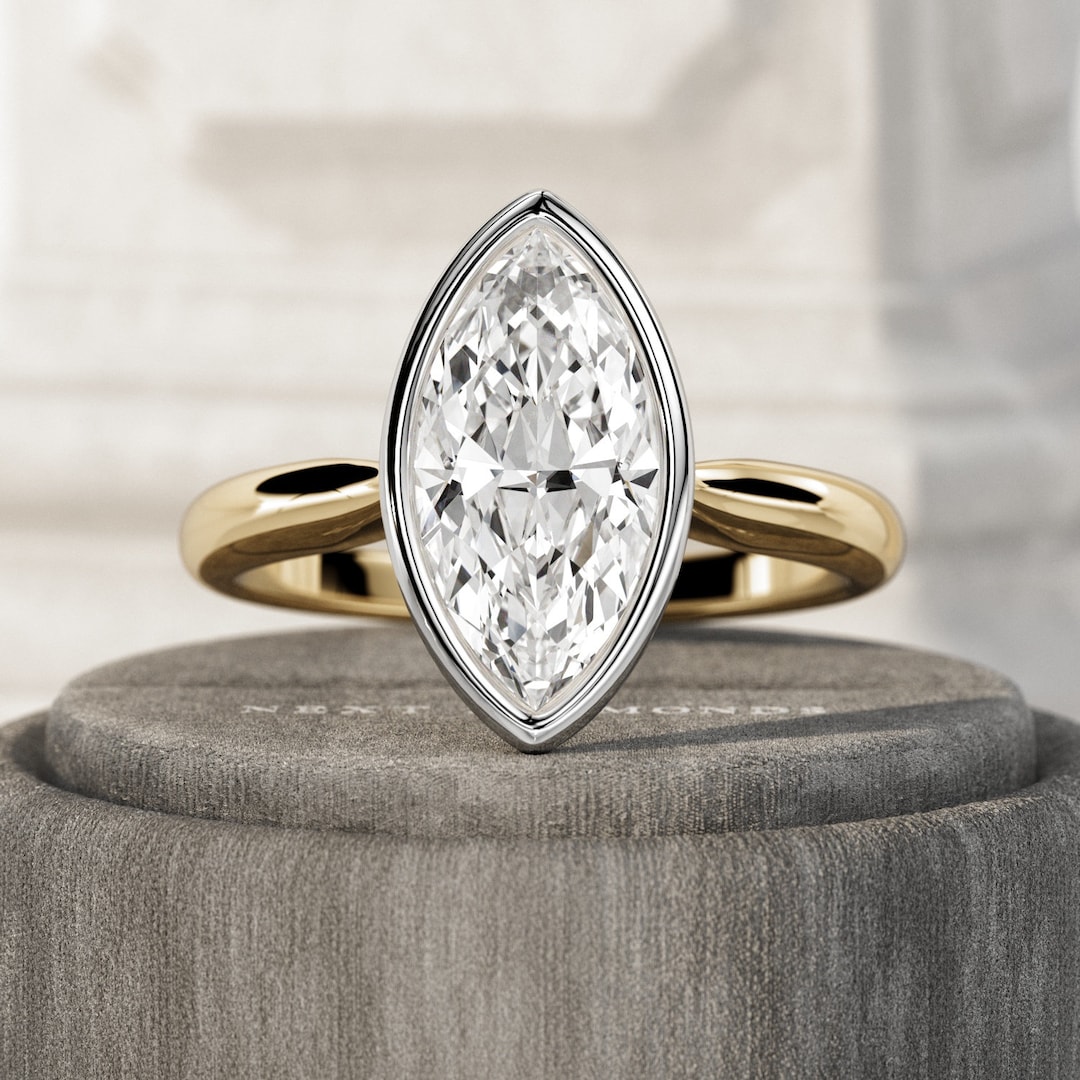 2 Carat Marquise Lab Grown Diamond Ring / Bezel Set Marquise Engagement ...