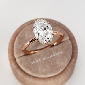 3 Carat Oval Lab Grown Diamond Hidden Halo Engagement Ring / Dainty ...