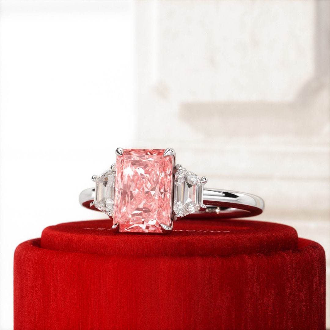 2 Carat Fancy Vivid Pink Radiant Cut Lab Diamond Engagement Ring / Lab ...