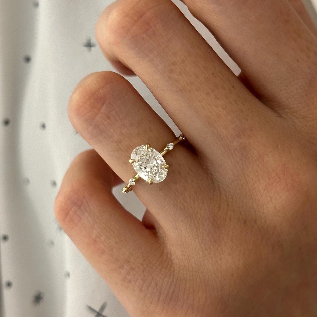 1.5 Carat Oval Lab Grown Diamond Ring / 1.5 CT Oval Diamond Thin ...