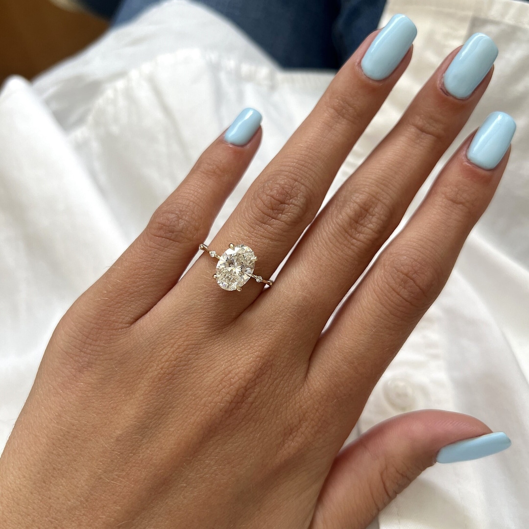 3 Carat Oval Lab Grown Diamond Thin Engagement Ring / E VVS2 IGI ...