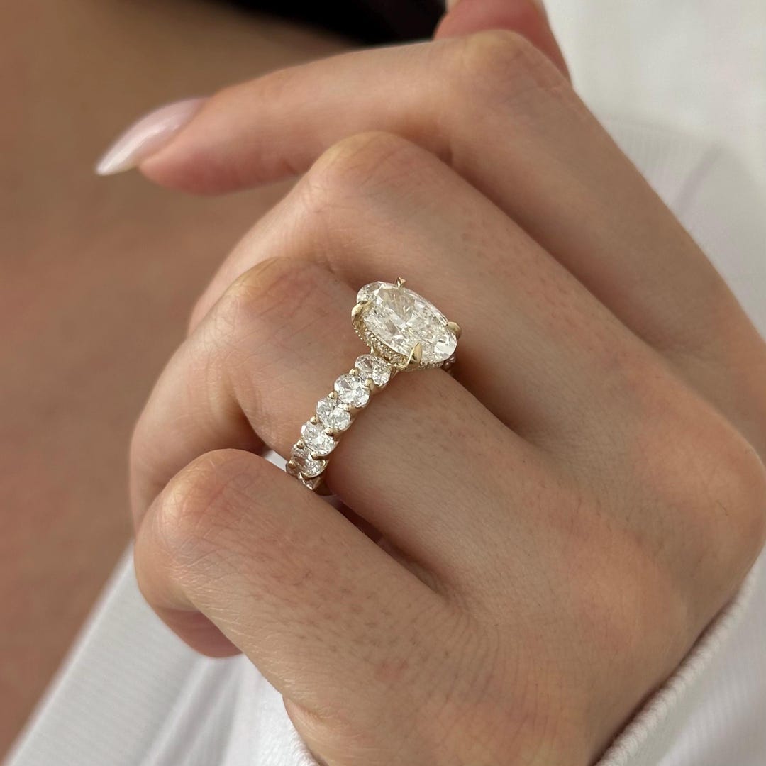 3 Carat E VVS2 Oval Lab Grown Diamond Oval Band Engagement Ring / 5.2 ...