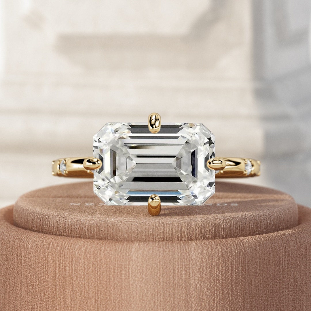 4 Carat Emerald Cut Lab Diamond Art Deco Engagement Ring / 4CT East ...