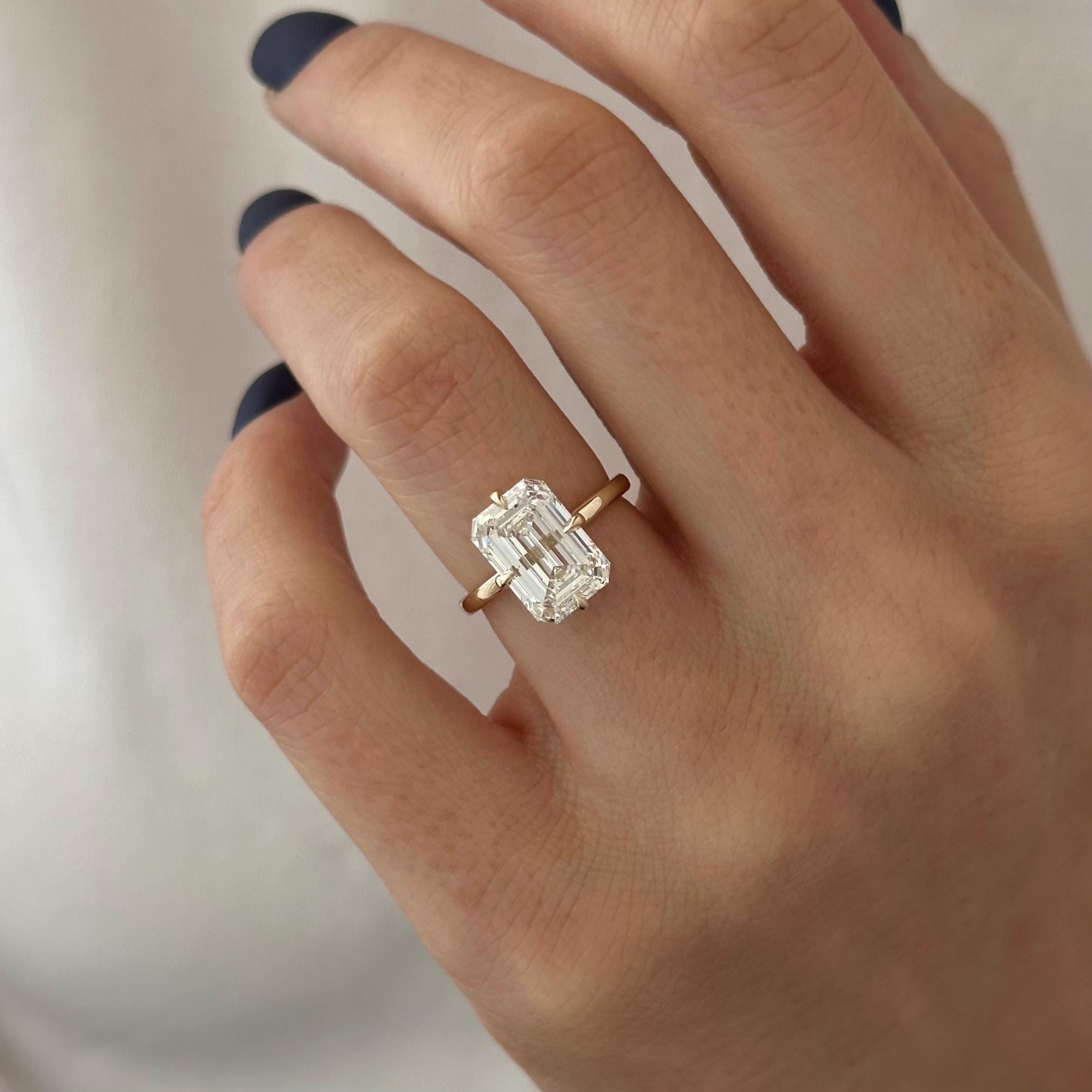 4 Carat Emerald Cut E VVS2 Lab Grown Diamond Compass Set Engagement ...