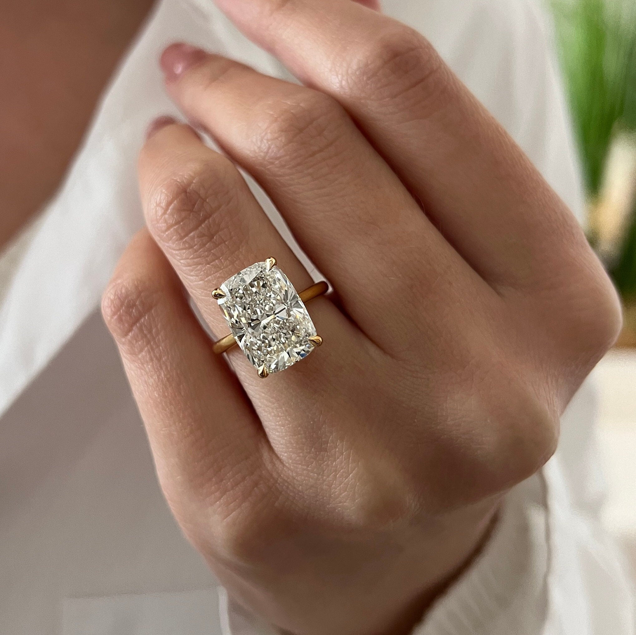 Huge 7 Carat Elongated Cushion Lab Grown CVD Diamond Solitaire Ring 18k Yellow Gold Claw Prong Engagement Ring VS1 F IGI Certified Etsy