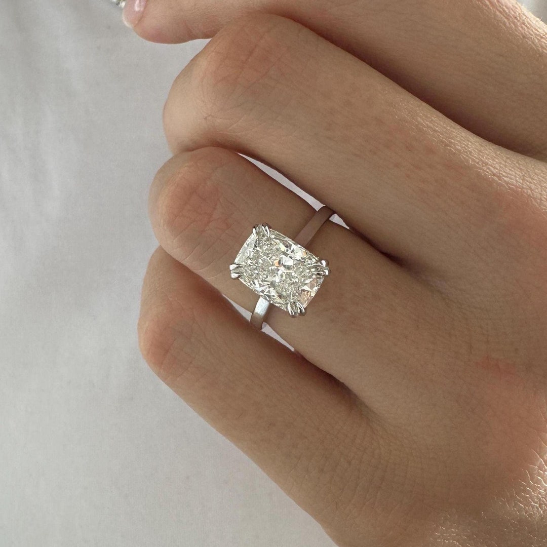 2.5 Carat Elongated Cushion Hidden Halo Engagement Ring / Double Claw ...