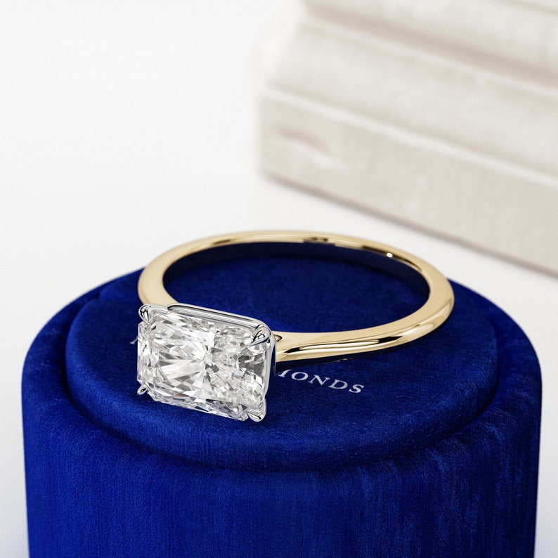 2 Carat Radiant Lab Diamond Engagement Ring / East West - Etsy