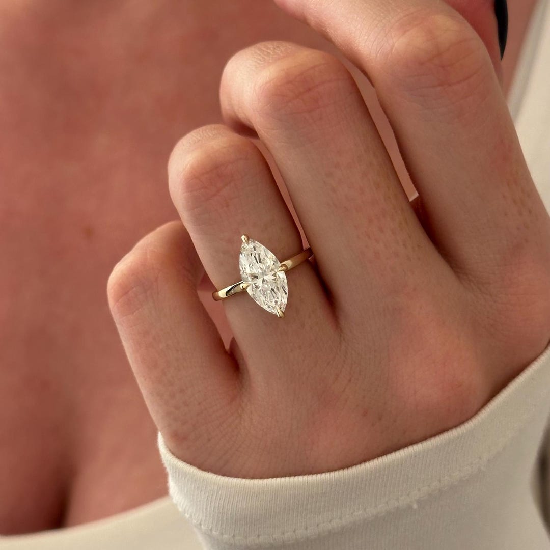 2 Carat Marquise D VVS2 Lab Grown Diamond Hidden Halo Engagement Ring ...