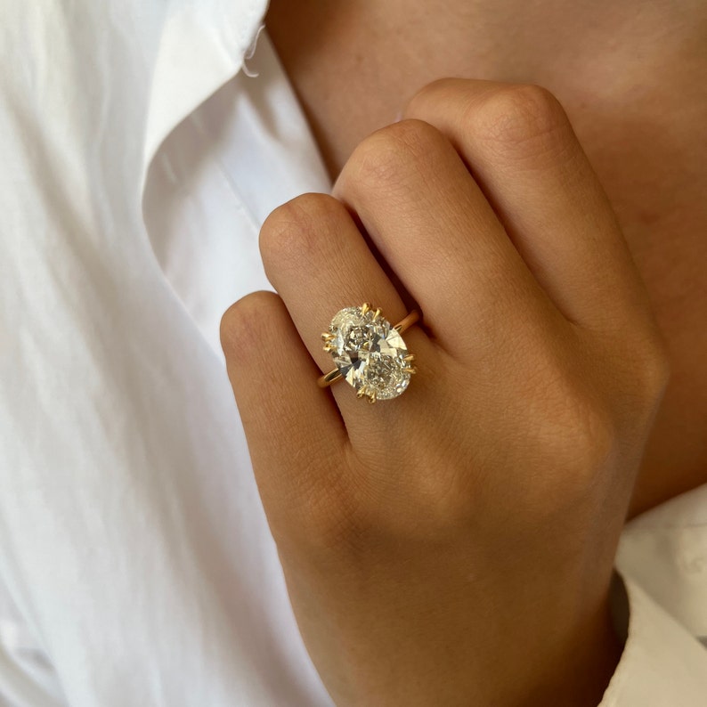 5 Carat Oval Lab Grown Diamond Solitaire Ring / Huge CVD Diamond E VVS2 ...
