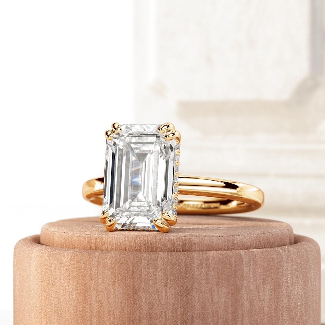 4 Carat Emerald Cut Lab Grown Diamond Hidden Halo Engagement Ring ... 4 Carat Emerald Cut Lab Grown Diamond Hidden Halo Engagement Ring ...
