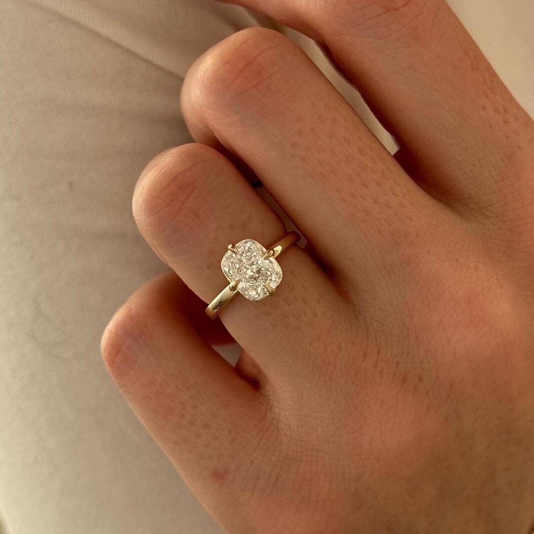 2 Carat Elongated Cushion Lab Grown Diamond Hidden Halo Engagement Ring ...