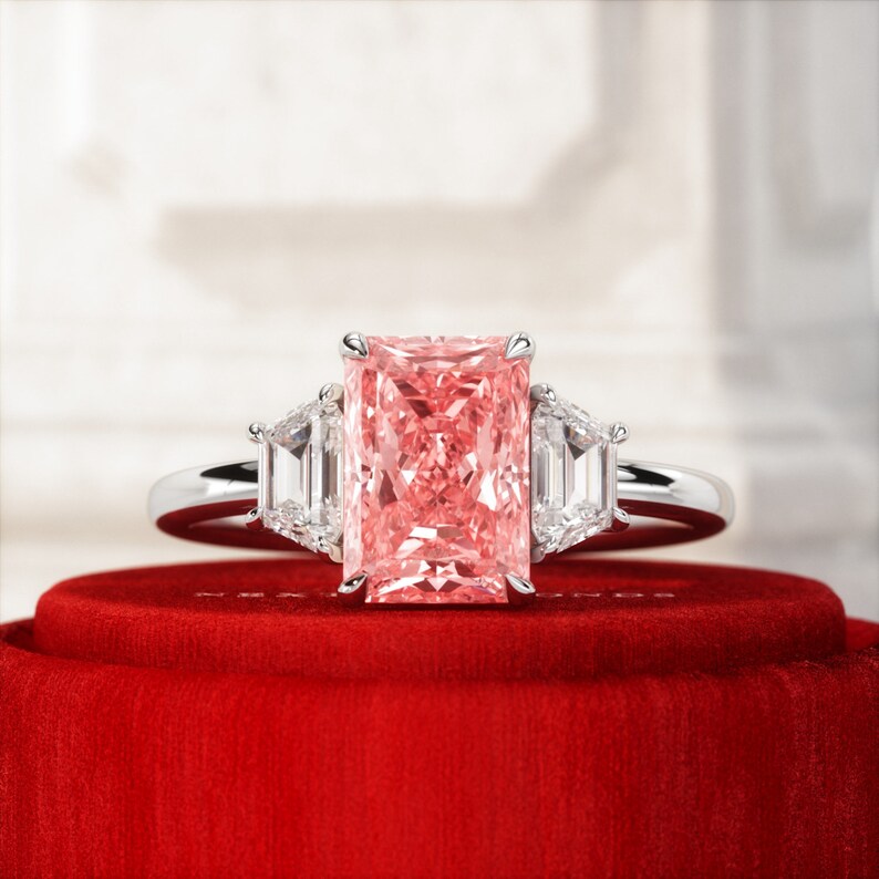 2 Carat Fancy Vivid Pink Radiant Cut Lab Diamond Engagement - Etsy