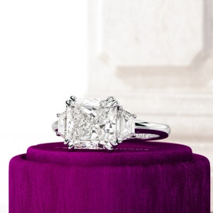 4 Carat Square Radiant Lab Grown Diamond Three Stone Engagement Ring ...