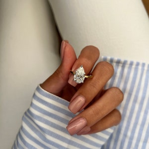3ct Elongated Pear Cut Lab Grown Diamond Solitaire Ring / VS1 F CVD ...