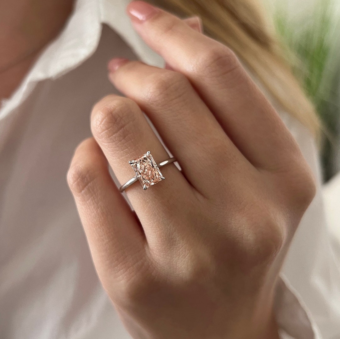 2 Carat Elongated Radiant Fancy Intense Pink Lab Grown Diamond Ring ...