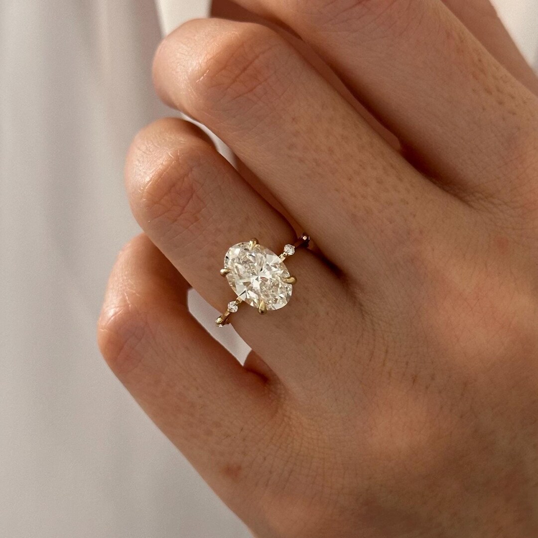 3 Carat Oval E VVS2 Lab Grown Diamond Nature Inspired Engagement Ring ...
