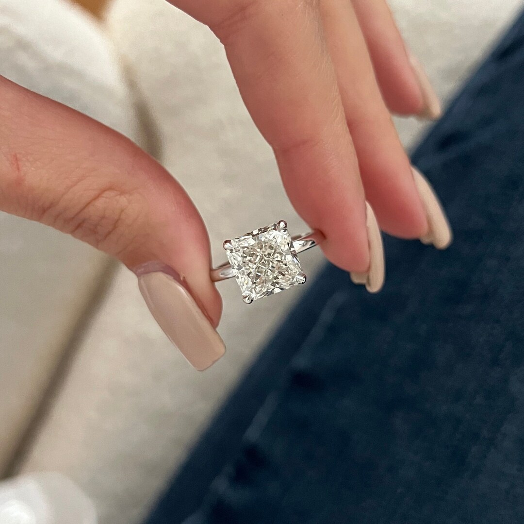 5 Carat Square Radiant Lab Grown Diamond Solitaire Ring / White Gold ...