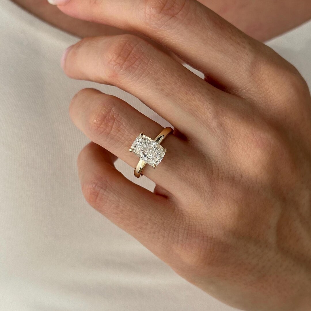 3 Carat Lab Diamond Ring / 3 CT Elongated Cushion Diamond Solitaire ...