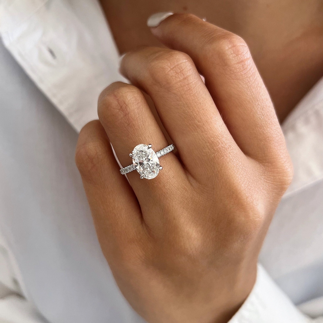 2 Carat Oval Lab Grown Diamond Ring Hidden Halo Ring Platinum Oval Ring 2 CT Oval VS1 F IGI Certified Pave Oval Engagement Ring Etsy