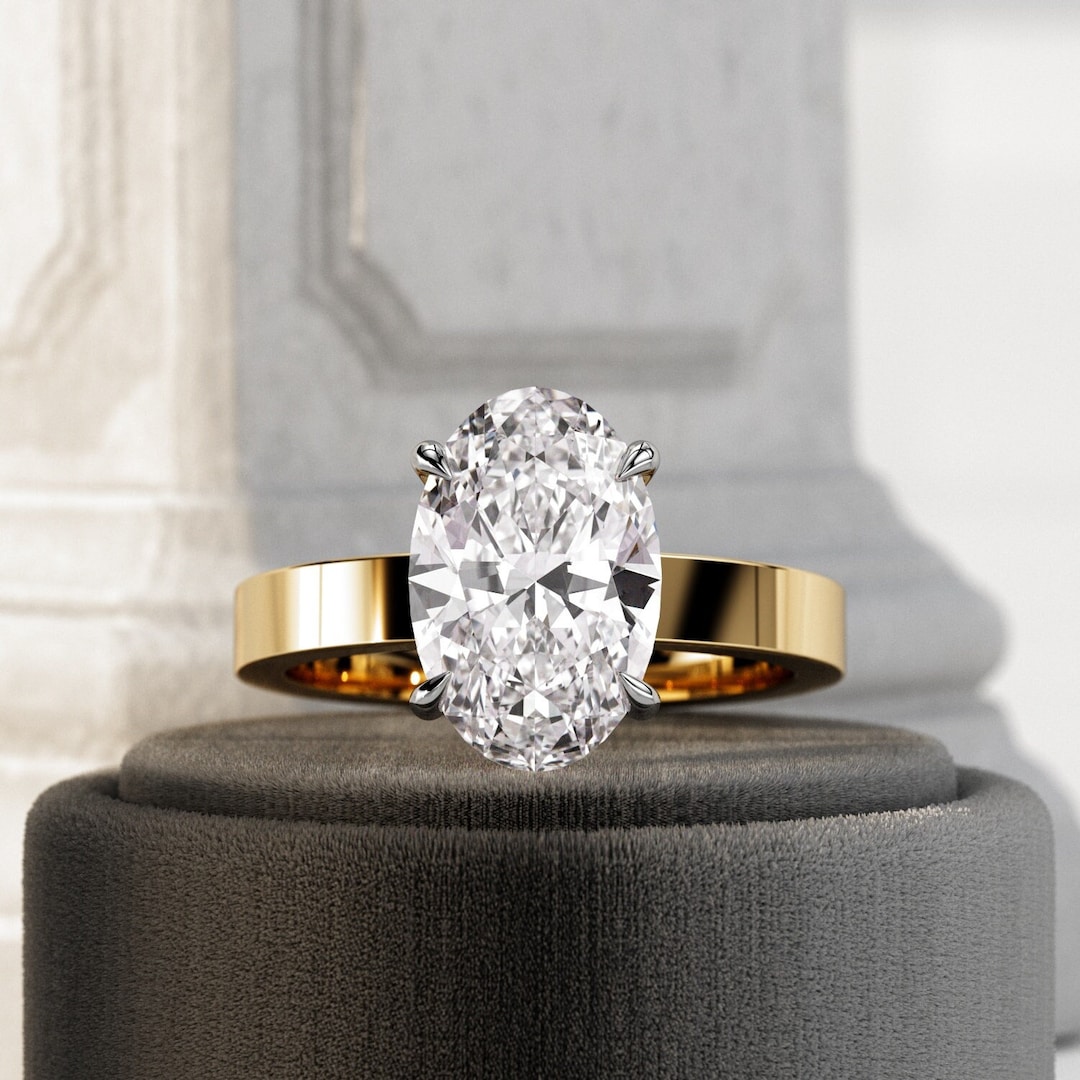 3 Carat Oval Lab Grown CVD Diamond E VS1 Cigar Band Engagement Ring ...