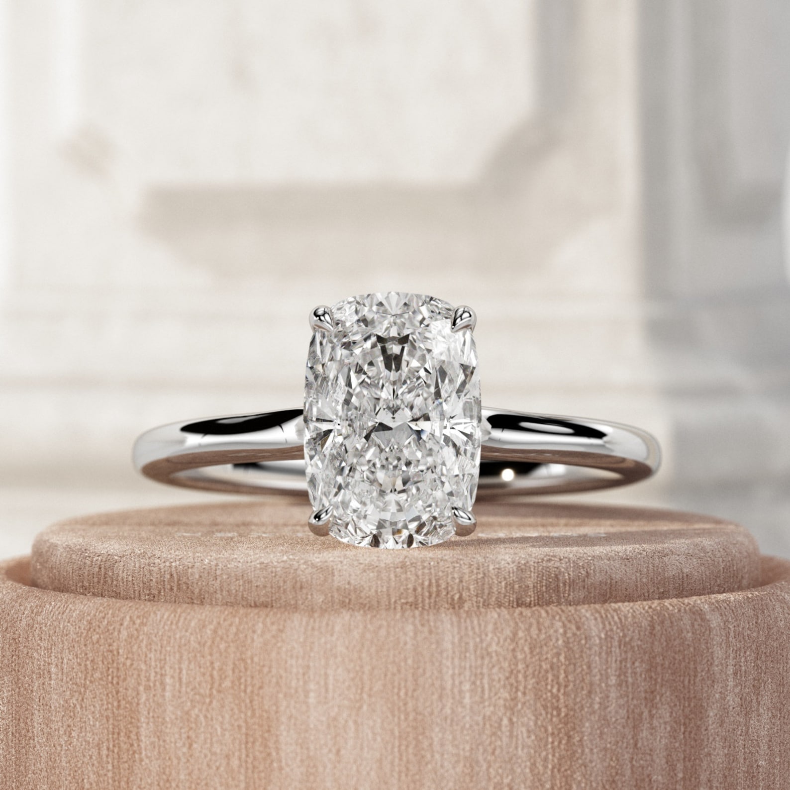 2 Carat Elongated Cushion Lab Grown Diamond Ring / Cushion Lab Diamond Solitaire Ring ...