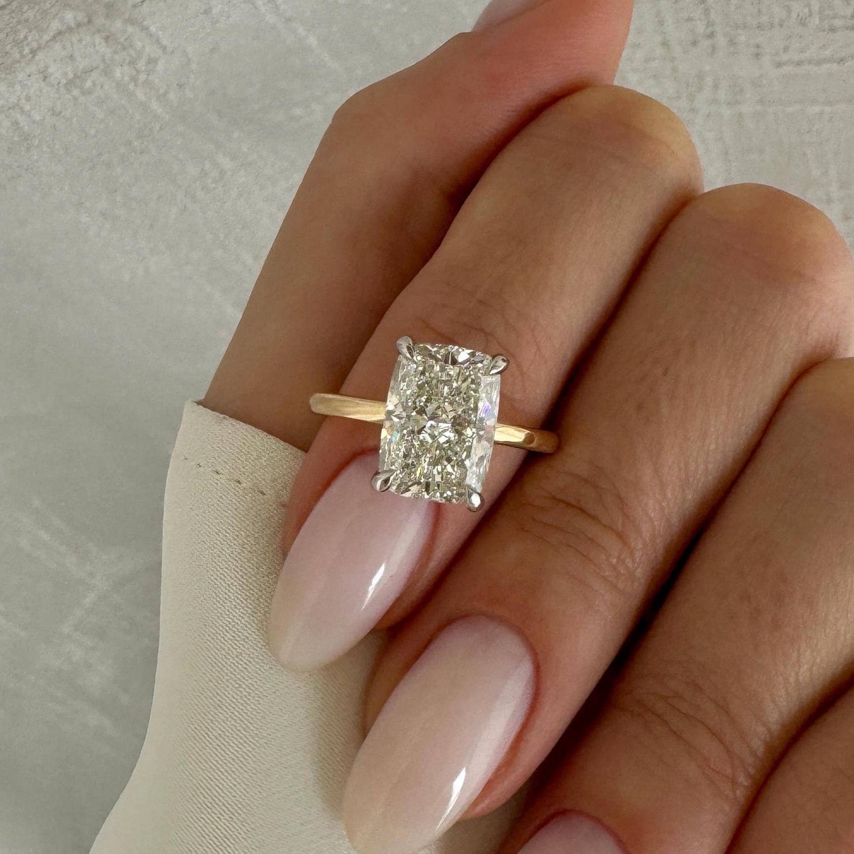 4 Carat Elongated Cushion Lab Grown Diamond Solitaire Ring / White ...