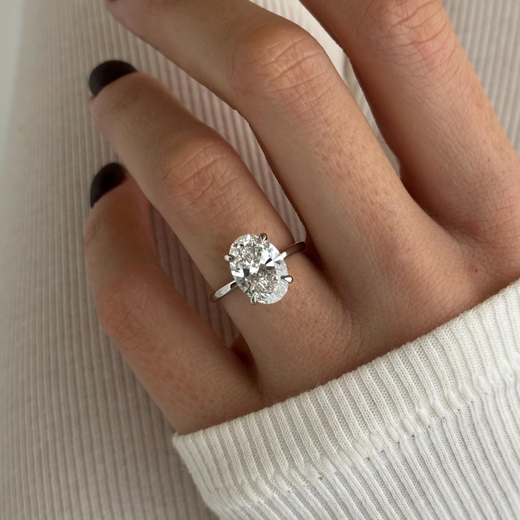 3 Carat Oval E VVS2 Lab Grown Diamond Thin Engagement Ring in 14k White ...