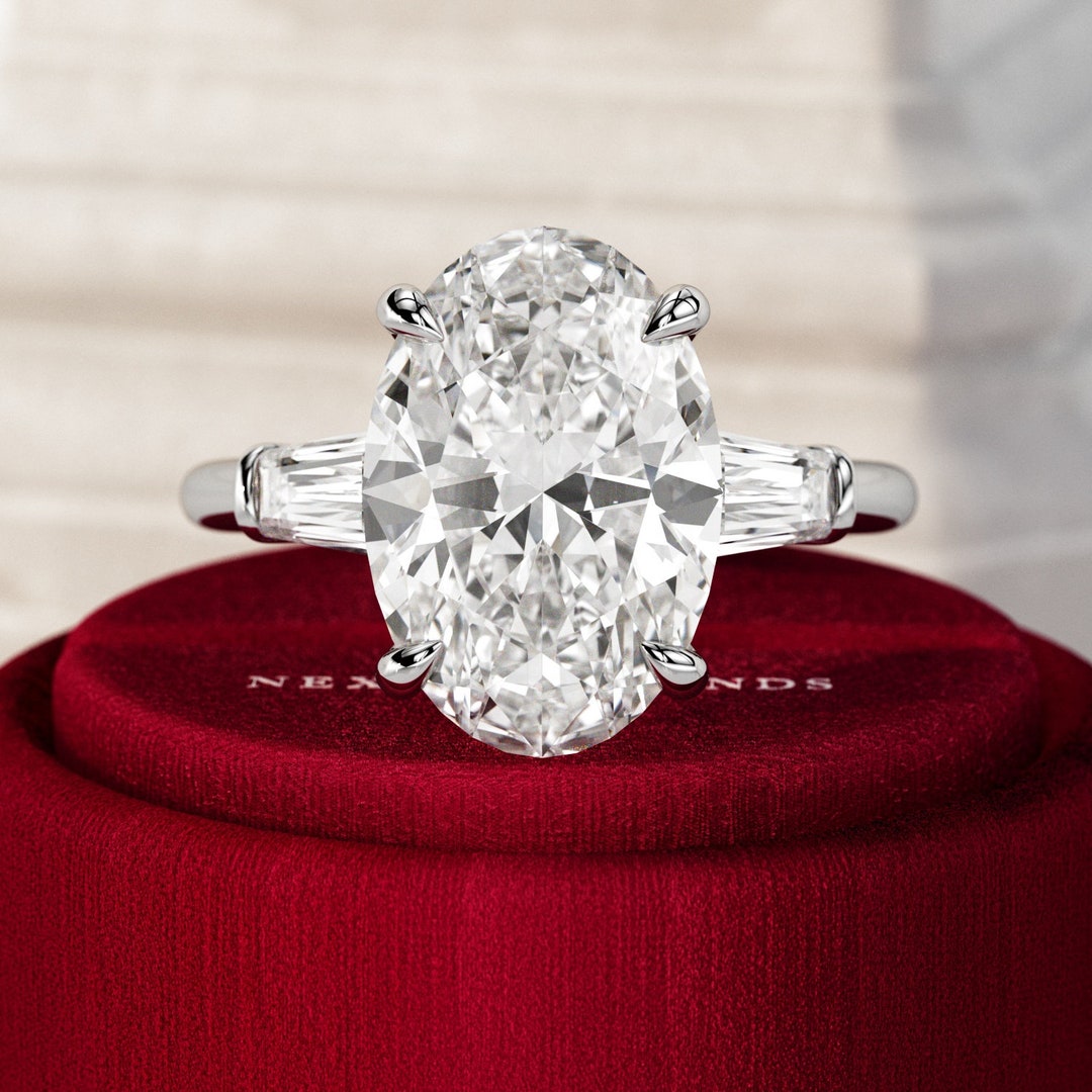 5 Carat Oval Lab Grown Diamond Three Stone Diamond Ring / Oval ...