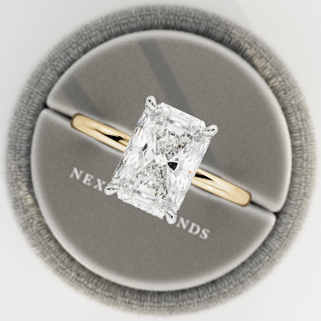 3 Carat Radiant Cut Lab Grown Diamond Ring / Radiant Cut Engagement Ring / 14k Yellow Gold Thin ...