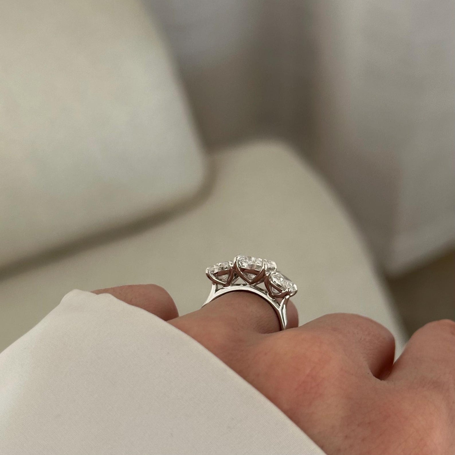 5 Carat Oval Lab Grown Diamond Three Stone Engagement Ring: 14k White ...