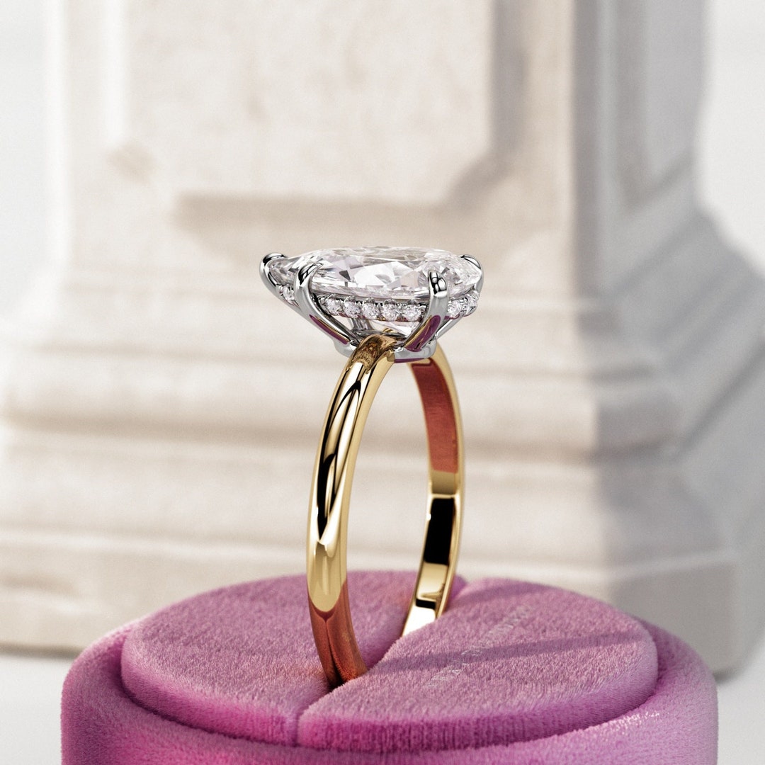 2 Carat Pear Cut Lab Grown Diamond Low Setting Profile Engagement Ring ...