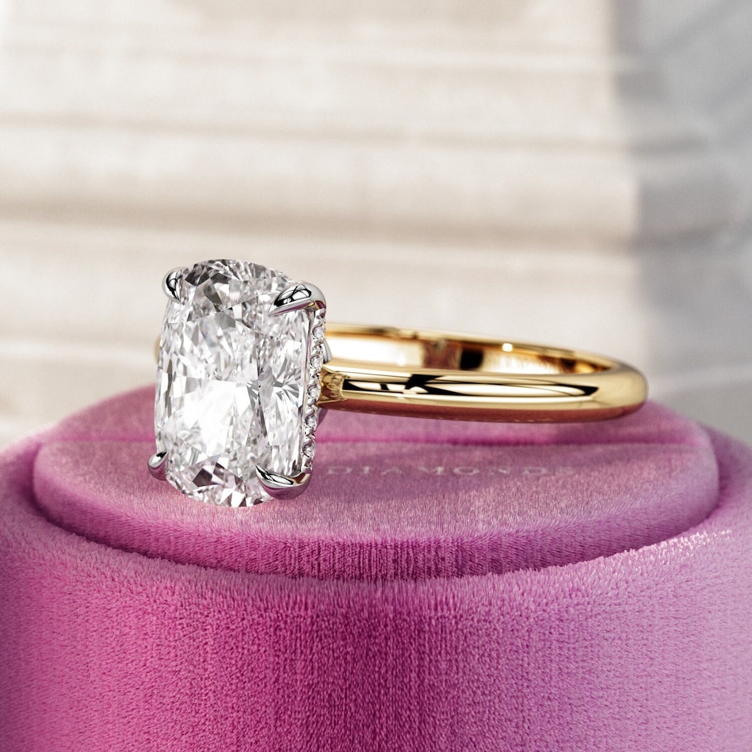 2 Carat Elongated Cushion Lab Created Diamond Low Profile Ring ...