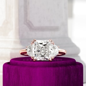 4 Carat Square Radiant Lab Grown Diamond Three Stone Engagement Ring ...
