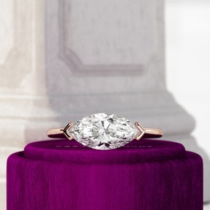 East West Marquise Diamond Engagement Ring / 1.5 Carat Marquise Cut Lab ...