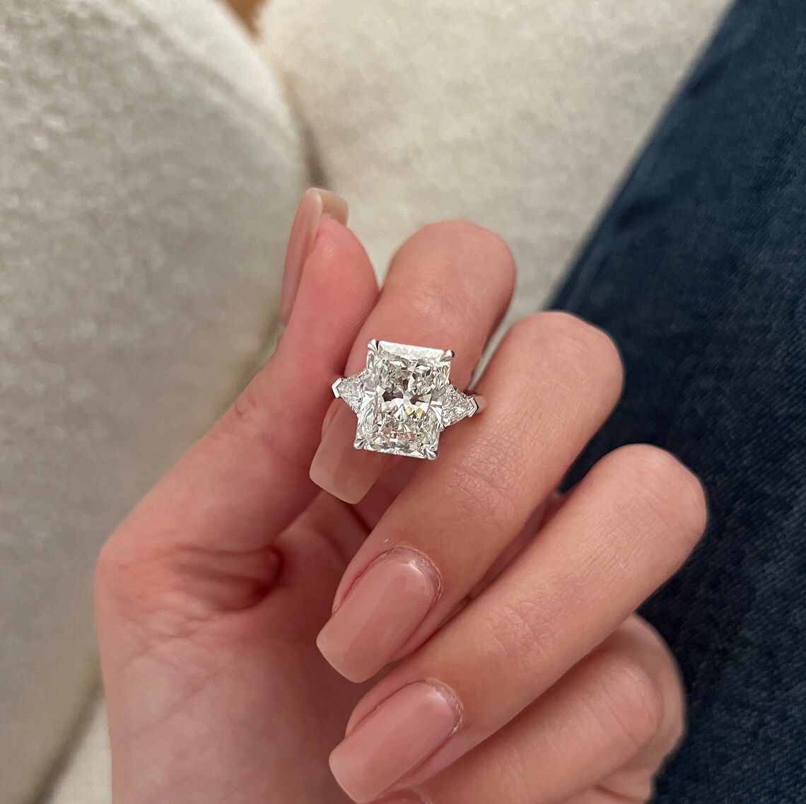 5 Carat Radiant Lab Grown Diamond Three Stone Ring / Radiant and ...