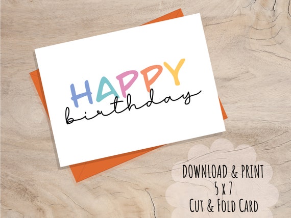 PRINTABLE Simple Happy Birthday Card Colorful Rainbow - Etsy