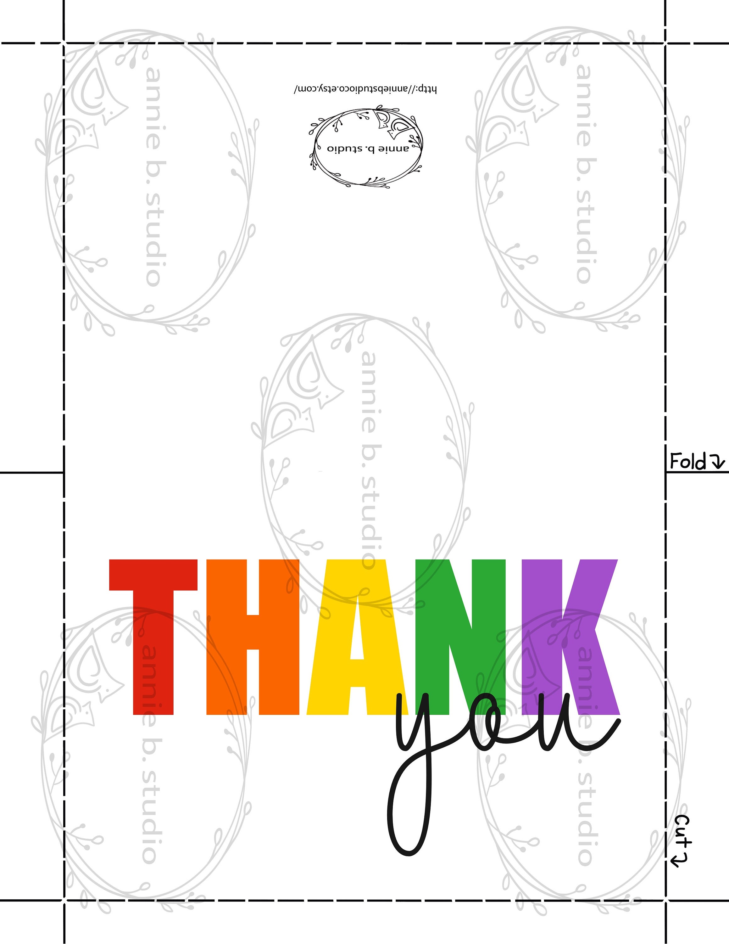 Rainbow Thank You Card: 5x7 Printable Greeting Card (digital Download ...
