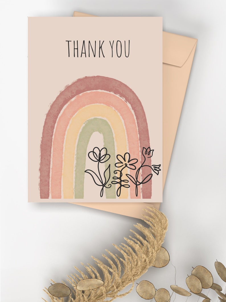 PRINTABLE Boho Rainbow Thank You Card INSTANT DOWNLOAD 5x7 - Etsy