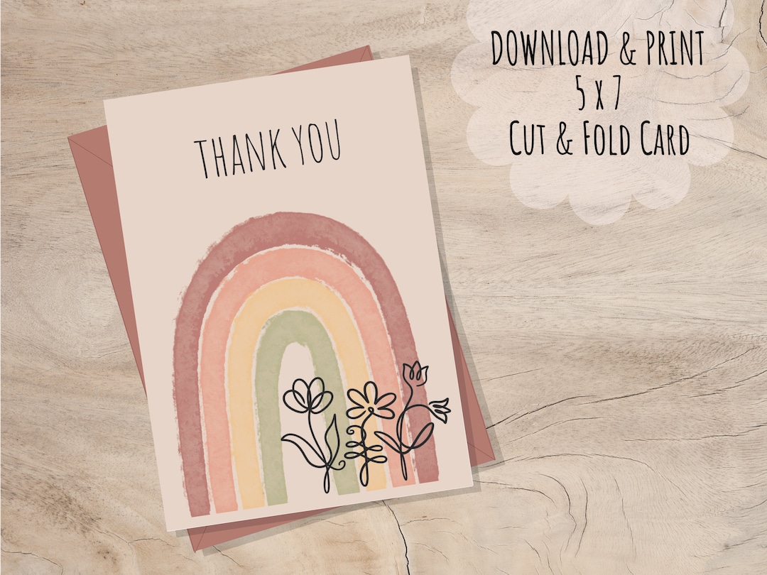 PRINTABLE Boho Rainbow Thank You Card, INSTANT DOWNLOAD, 5x7 Neutral ...