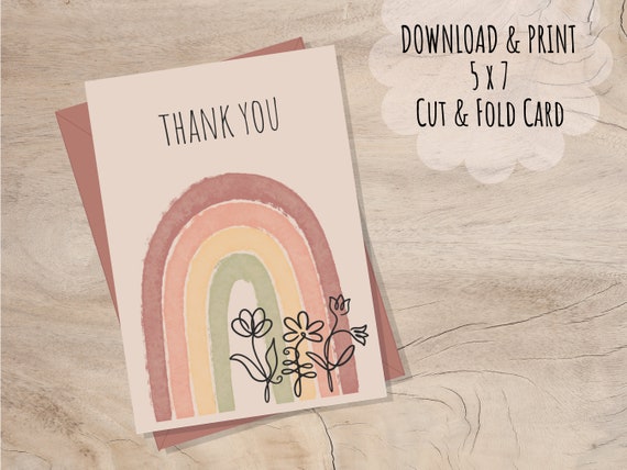 PRINTABLE Boho Rainbow Thank You Card INSTANT DOWNLOAD 5x7 - Etsy