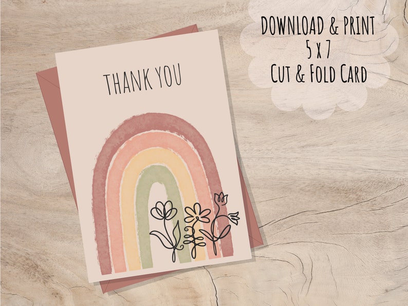 PRINTABLE Boho Rainbow Thank You Card INSTANT DOWNLOAD 5x7 - Etsy