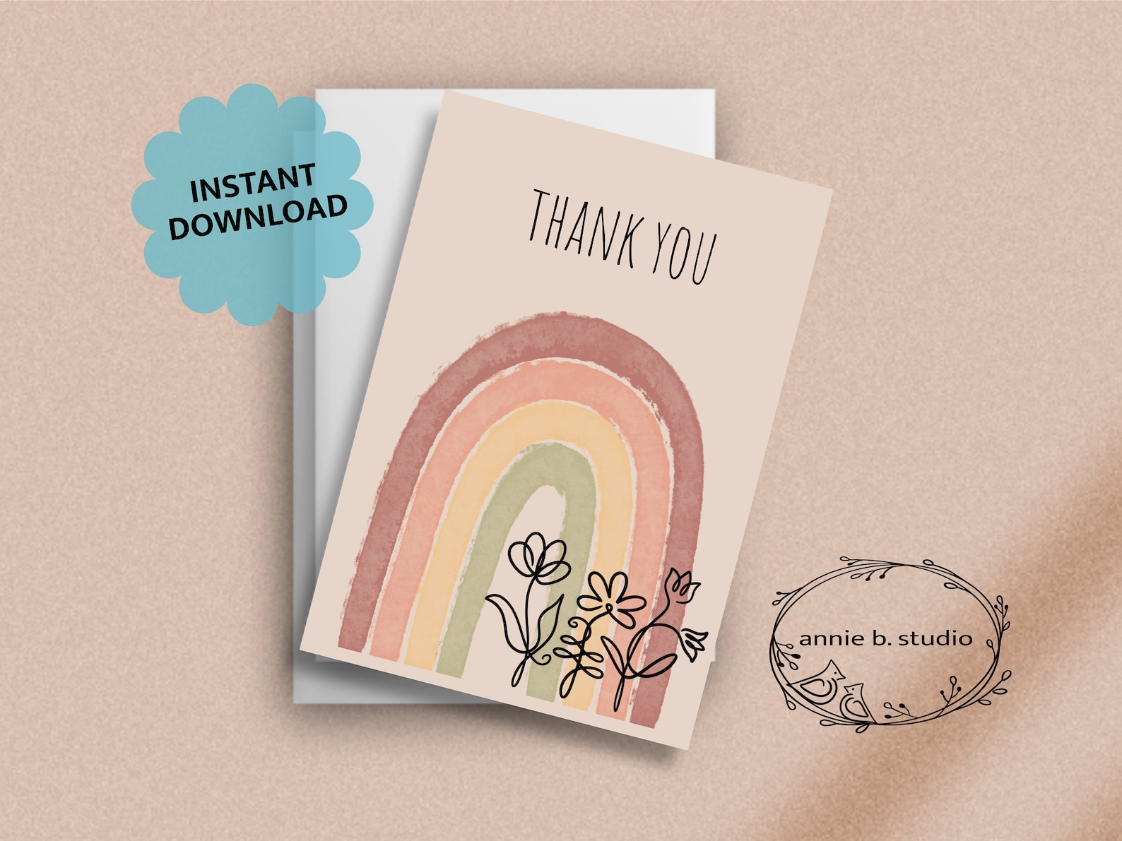 PRINTABLE Boho Rainbow Thank You Card INSTANT DOWNLOAD 5x7 - Etsy